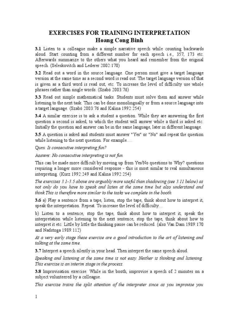 Exercises For Training Interpretation | PDF | Sentence (Linguistics ...