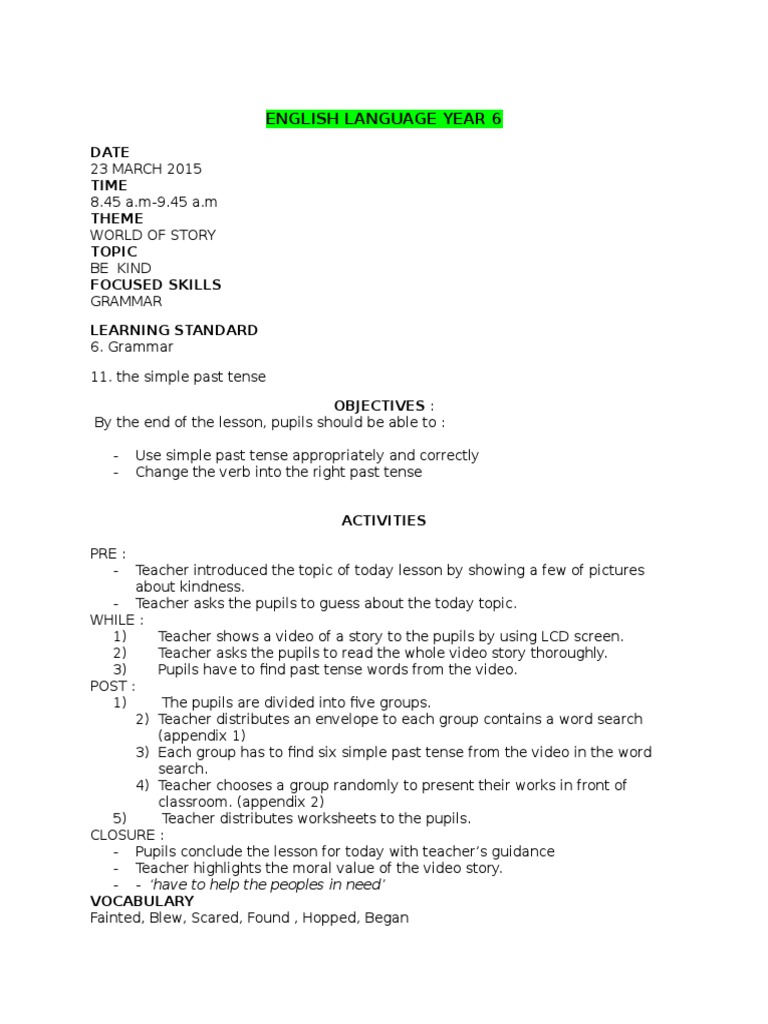 Lesson Plan (Supplement) | PDF | Lesson Plan | Linguistics
