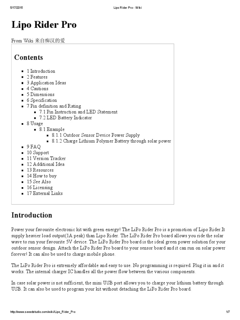 Lipo Rider Pro - Wiki | PDF | Battery (Electricity) | Usb