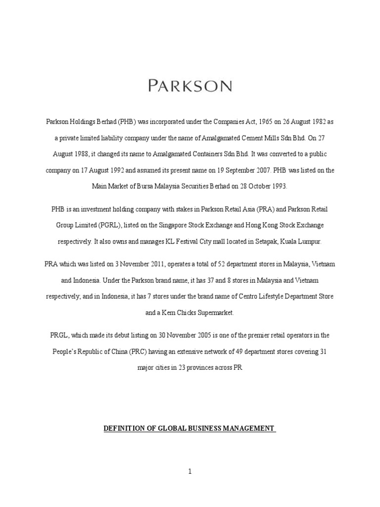 Parkson Holdings Berhad | PDF | Department Store | Retail