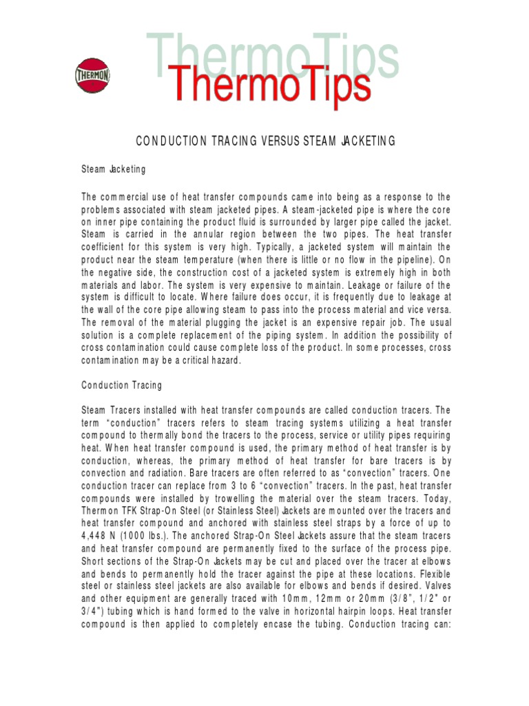 Conduction Tracing Versus Steam Jacketing 6-23-02 | PDF | Pipe (Fluid ...
