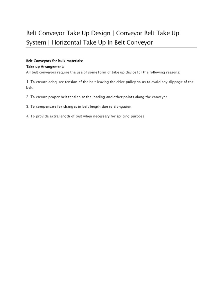 Belt Conveyor Take-Up Design Overview | PDF | Belt (Mechanical) | Screw