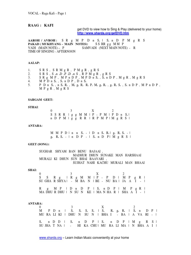 Raga Kafi: Structure and Notation Guide | PDF