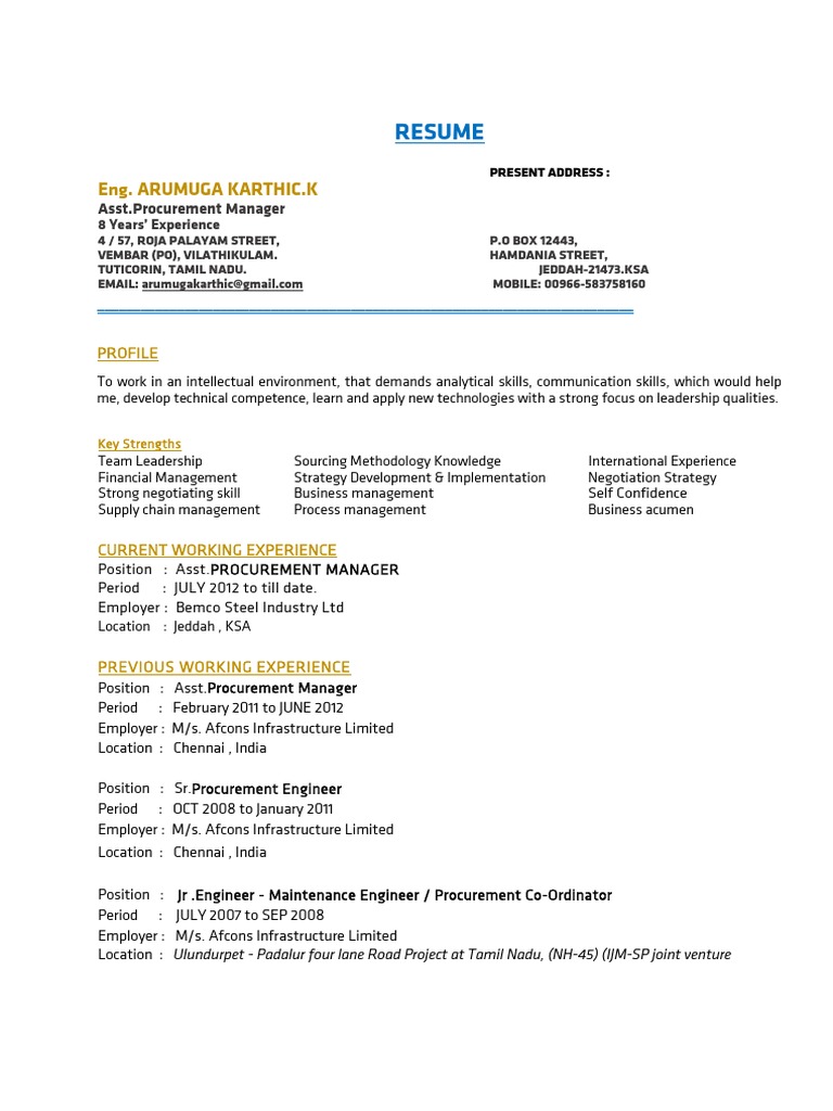 PDF Resume - Procurement Manager - FORMAT | PDF | Supply Chain ...