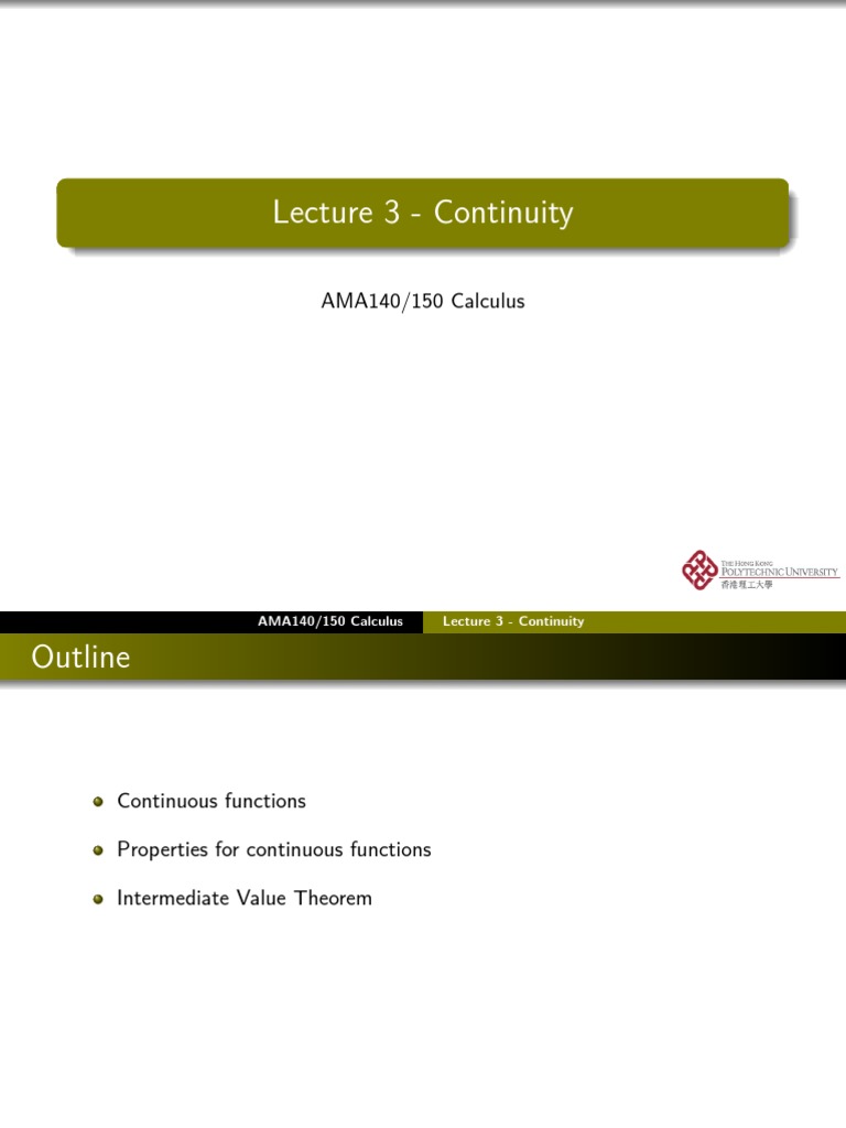 Lecture 3 Continuity Ama140 150 Calculus Pdf Continuous Function Function Mathematics