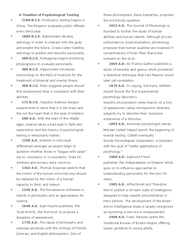 A Timeline of Psychological Testing | PDF | Psychological Testing ...
