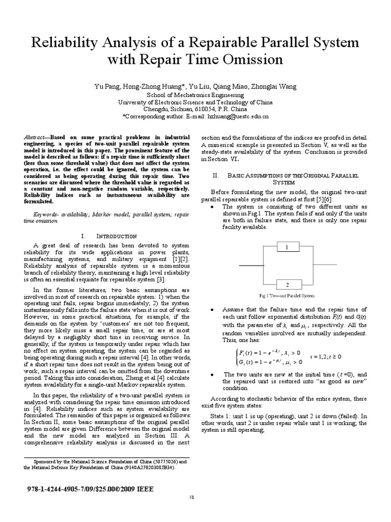 Reliability Analysis of A Repairable Parallel System With Repair Time ...