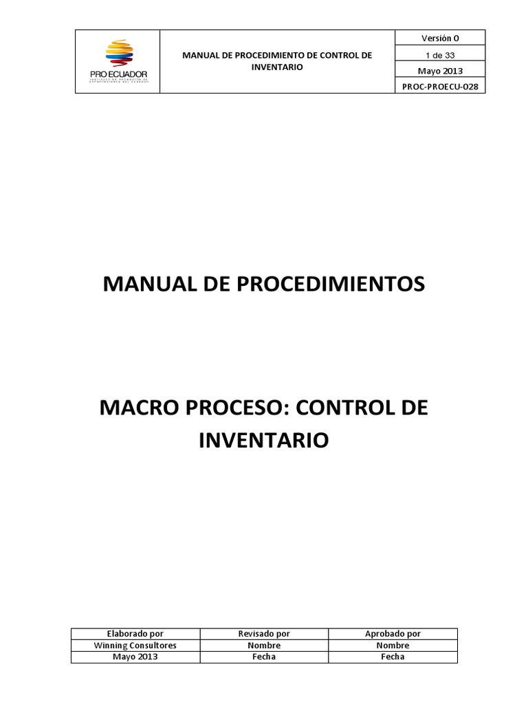 Manual de Procedimiento de Control de Inventario | PDF