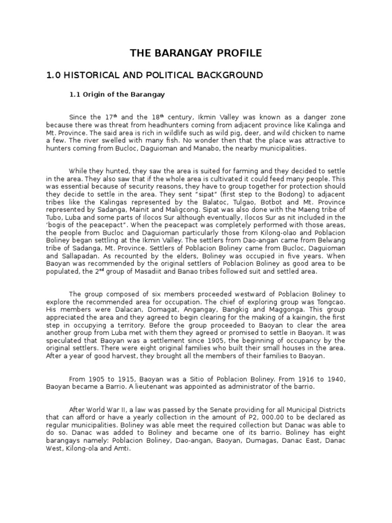 Baoyan Barangay Profile | PDF | Wet Season | Soil