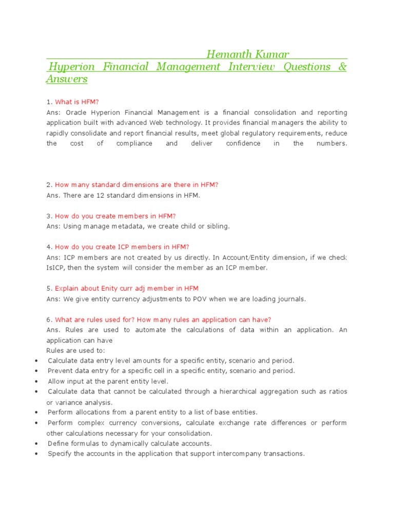HFM Good Interview Questions | PDF | Cash Flow Statement | Financial ...
