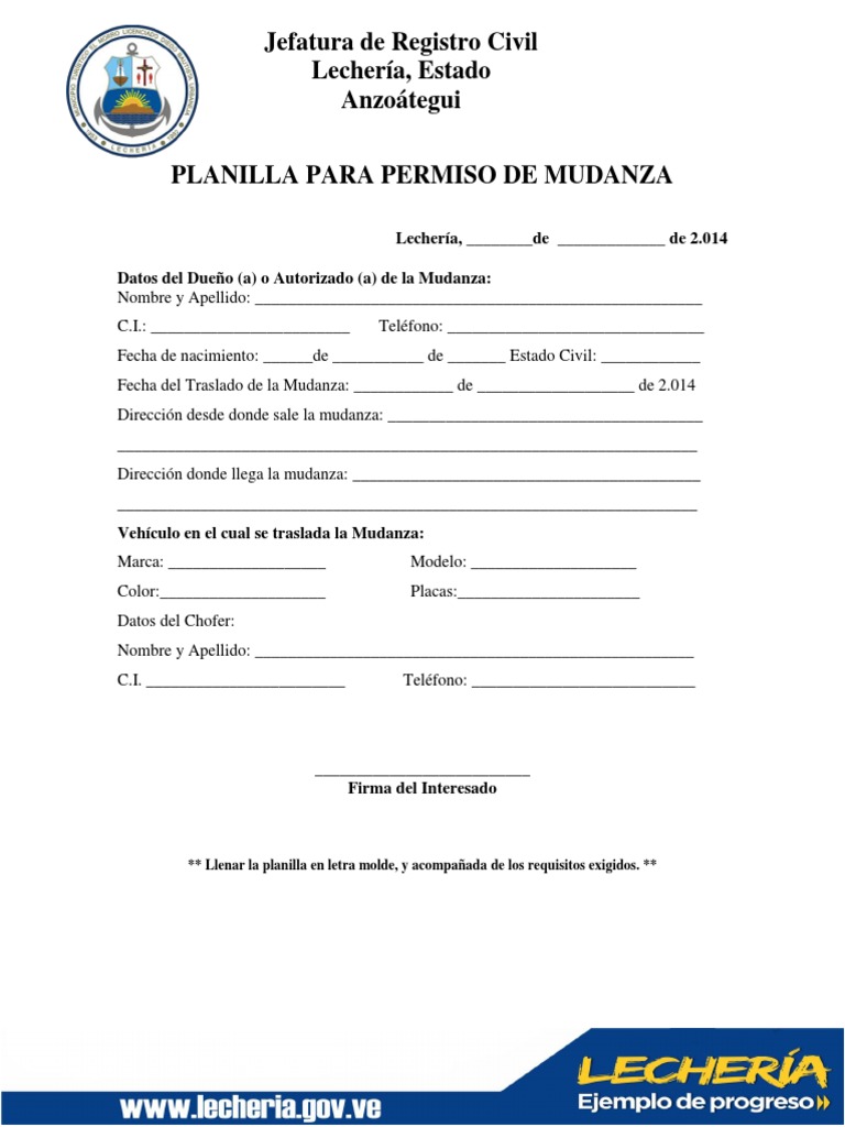 Planilla para Permiso de Mudanza | PDF | Finanzas y dinero | Derecho