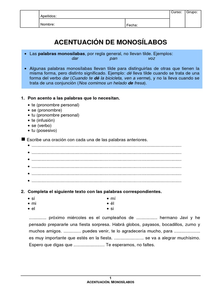 Acentuación de monosílabos y compuestos | PDF | Palabra | Sílaba