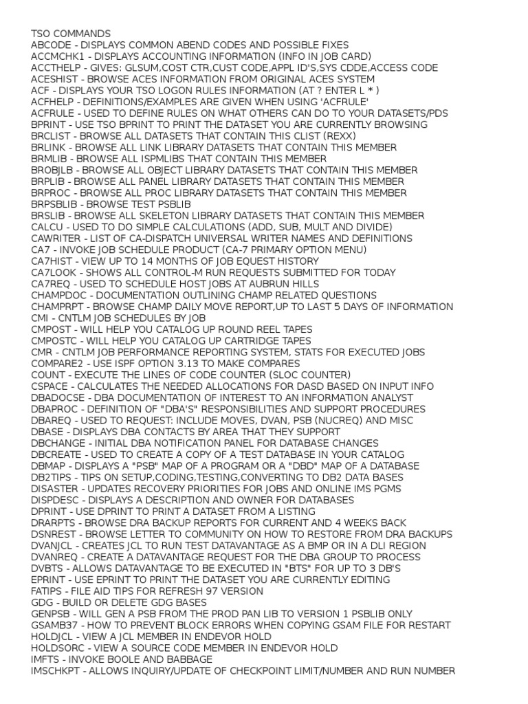 Tso Ispf Commands & JCL Utilities | PDF | Databases | Computer Data