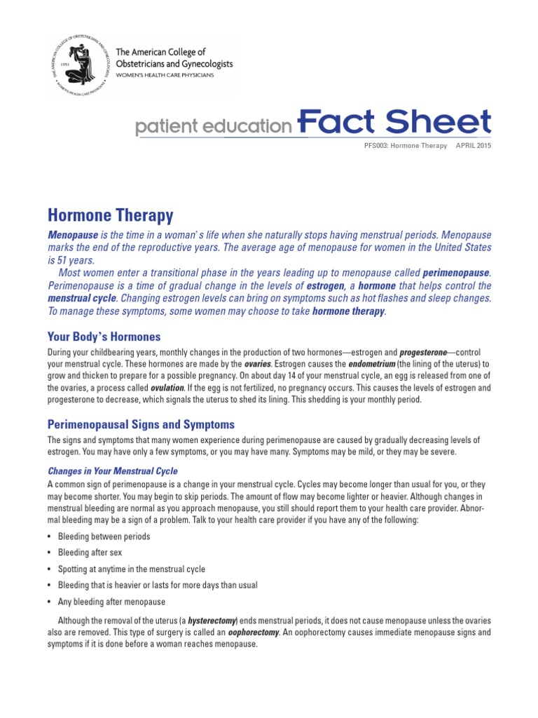 Fact Sheet: Patient Education | PDF | Menstrual Cycle | Menopause