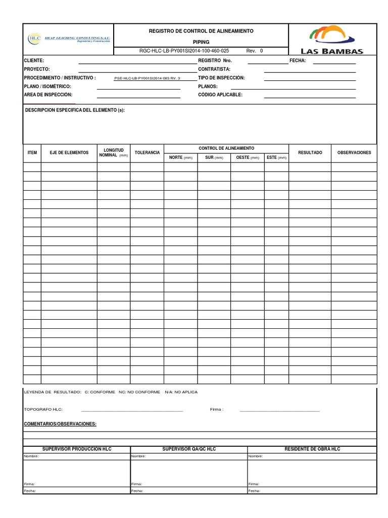 RGC HLC LB Py001si2014 100 460 025 Registro de Alineamiento Piping ...