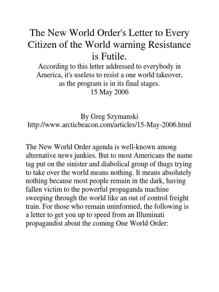 A Letter From The Illuminati New World Order (NWO) | PDF | Law