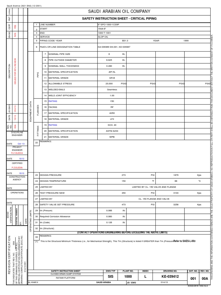 Saudi Arabian Oil Company: Safety Instruction Sheet - Critical Piping ...