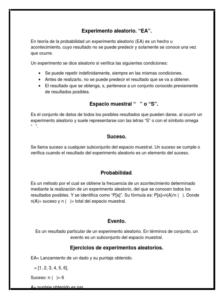 Experimento Aleatorio PDF | Aleatoriedad | Probabilidad