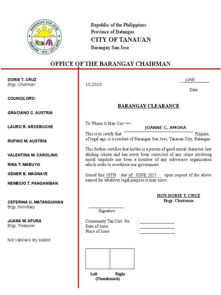 Barangay Clearance | PDF