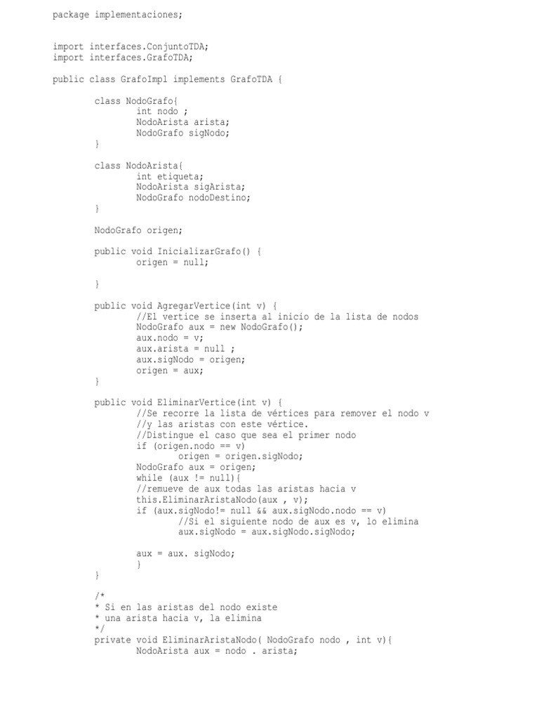 Implementación de Grafo en Java | PDF | Vértice (teoría de grafos ...