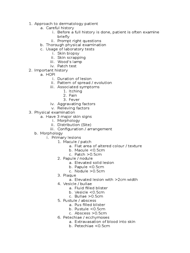 Approach in Clinical Dermatology (Notes) | PDF | Cutaneous Conditions ...