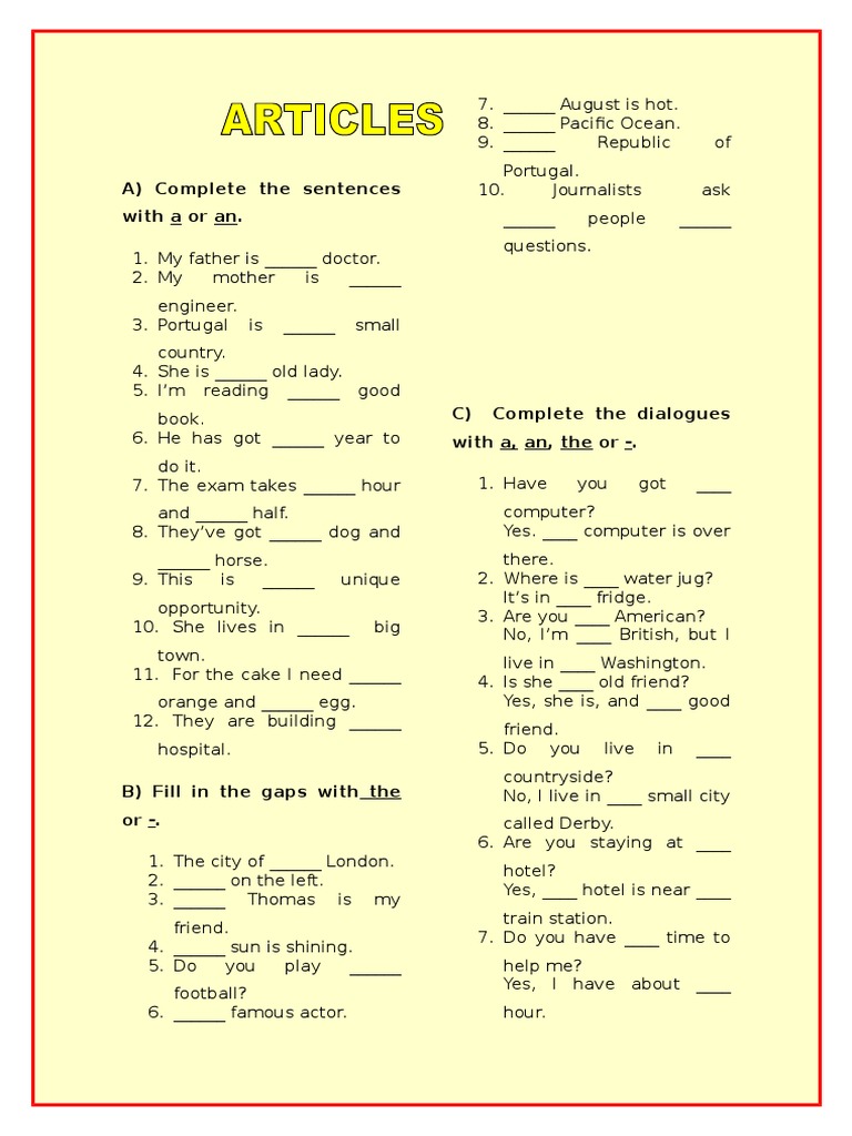 Articles A An The. Homework | PDF | Language Arts & Discipline