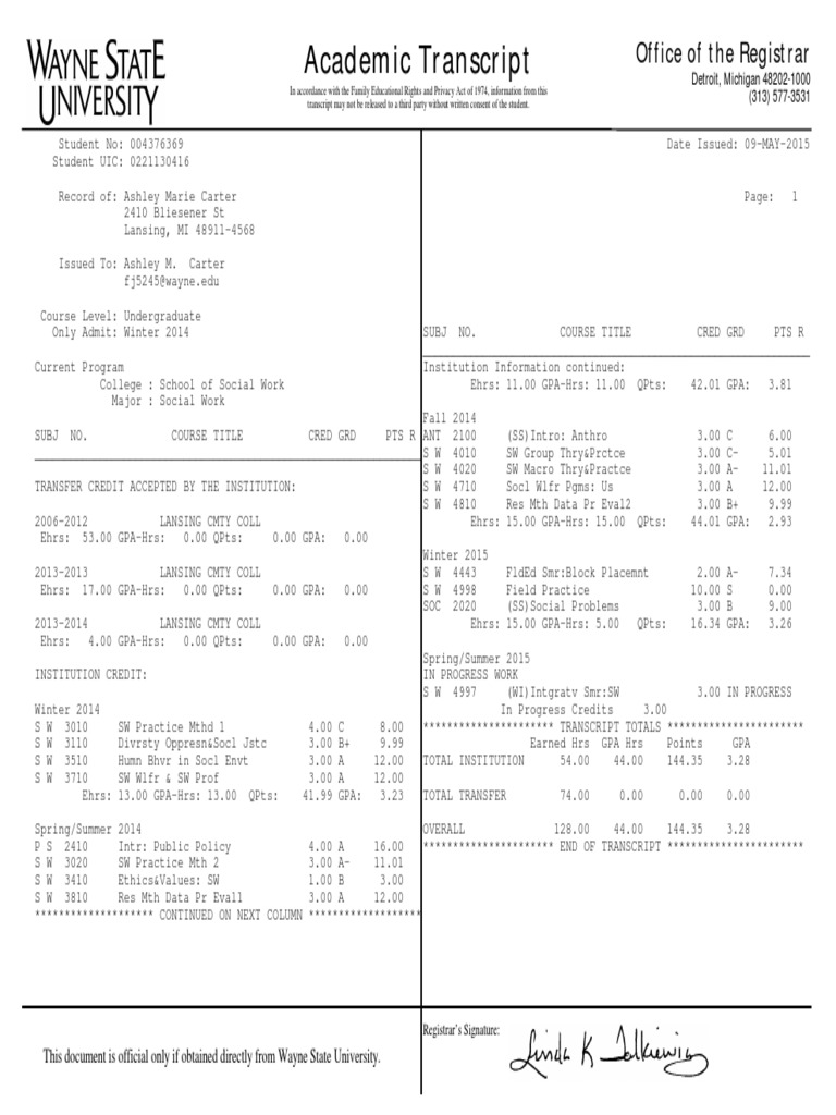 unofficial transcript | Students | Educational Stages | Free 30-day ...
