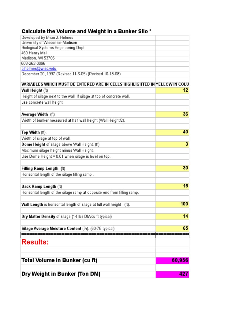 Calculate The Volume and Weight in A Bunker Silo : Results | PDF ...