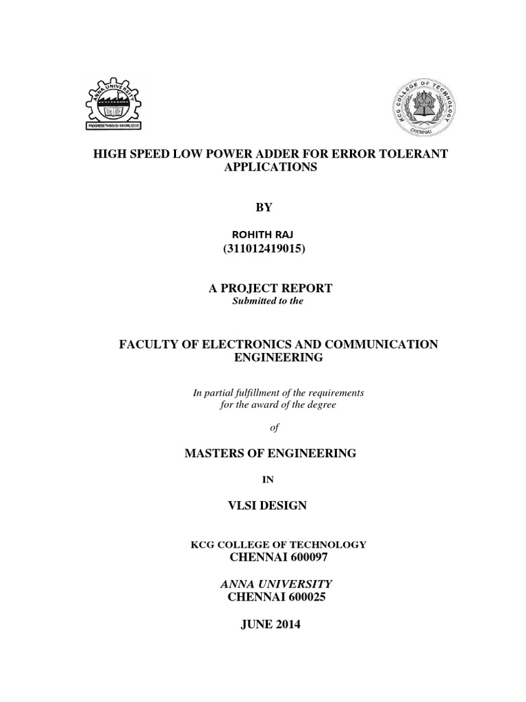 High Speed Low Power Adder For Error Tolerant Applications: Submitted To The | PDF | Arithmetic ...