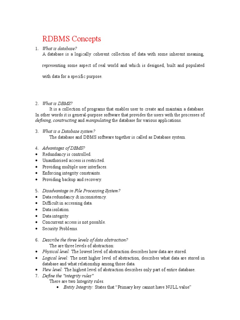 RDBMS Concepts | Download Free PDF | Oracle Database | Databases
