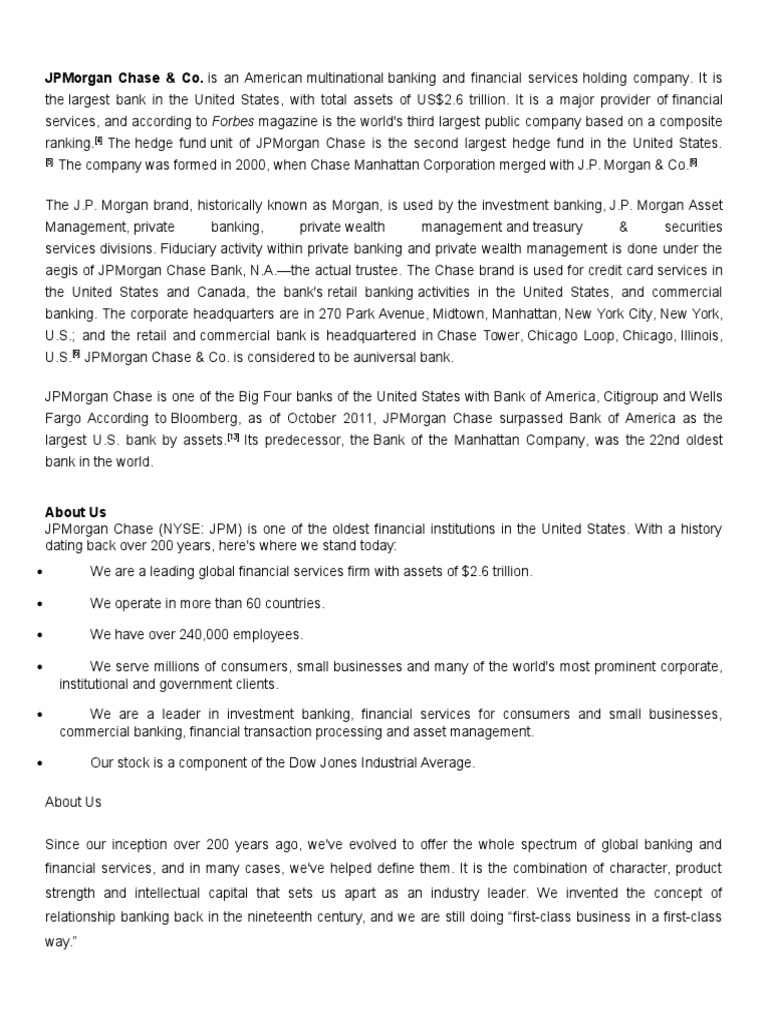 Jpmorgan Chase & Co. Is An American Multinational Banking and Financial ...