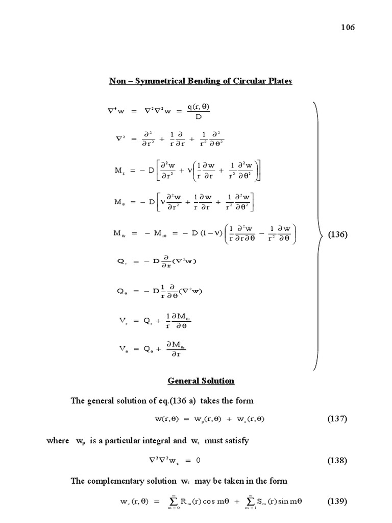 Non - Symmetrical Bending of Circular Plates: D), R (Q W W | PDF ...