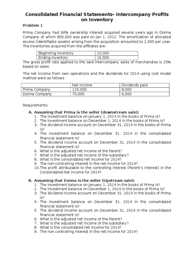 Intercompany Profit Analysis in Consolidated Statements | PDF ...