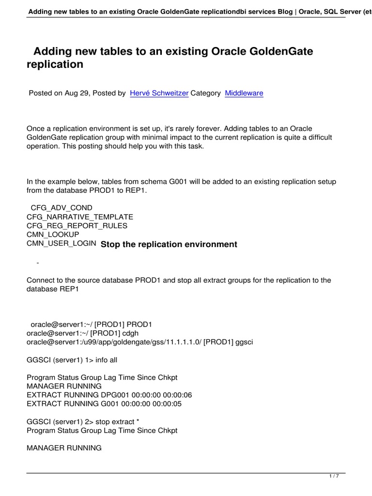 Adding New Tables To An Existing Oracle Goldengate Replication Pdf Oracle Database