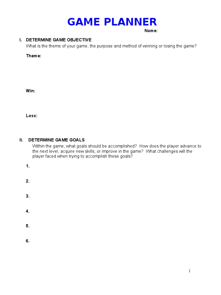 Game Plan Template | PDF | Leisure