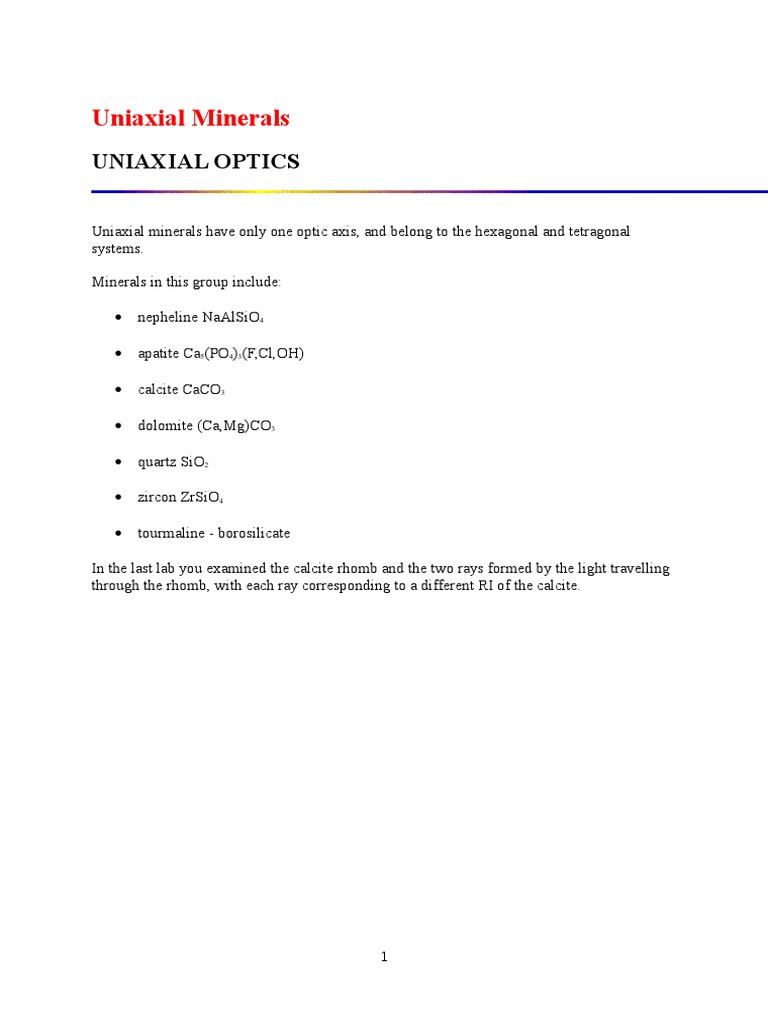 Uniaxial Minerals and Optical Properties | PDF | Atomic | Mineralogy