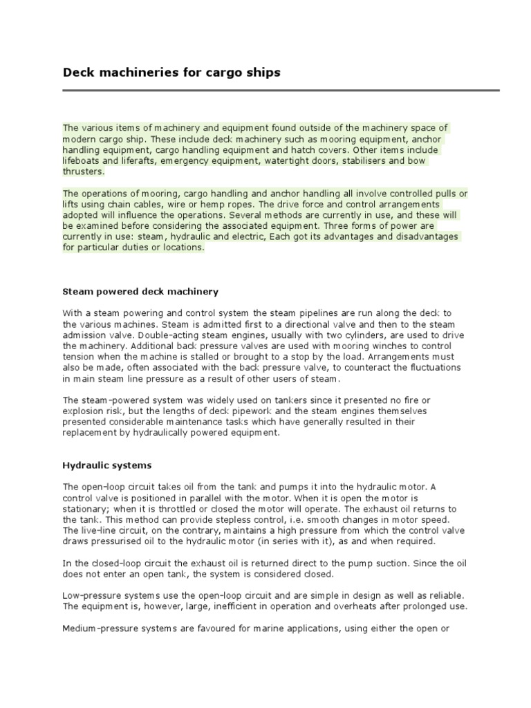 Deck Machineries For Cargo Ships | PDF | Steam Engine | Vehicles