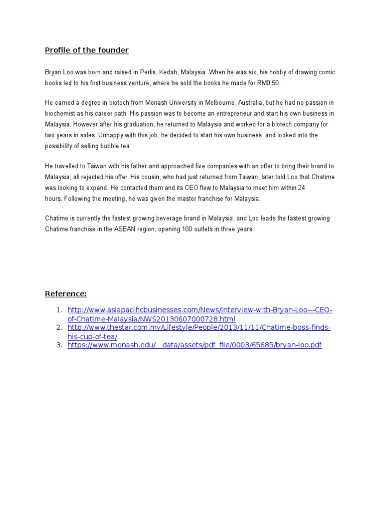 Profile of The Chatime Founder | PDF | Caffeinated Drinks | Companies