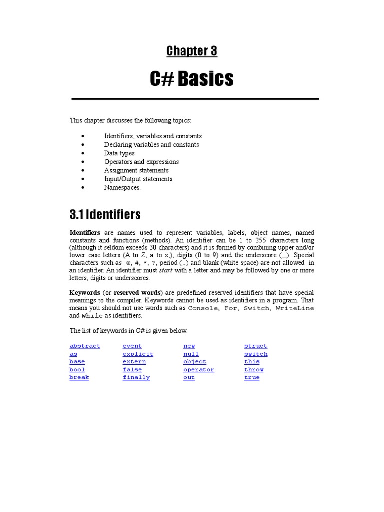 Chapter 3 C Basics Pdf Data Type Variable Computer Science