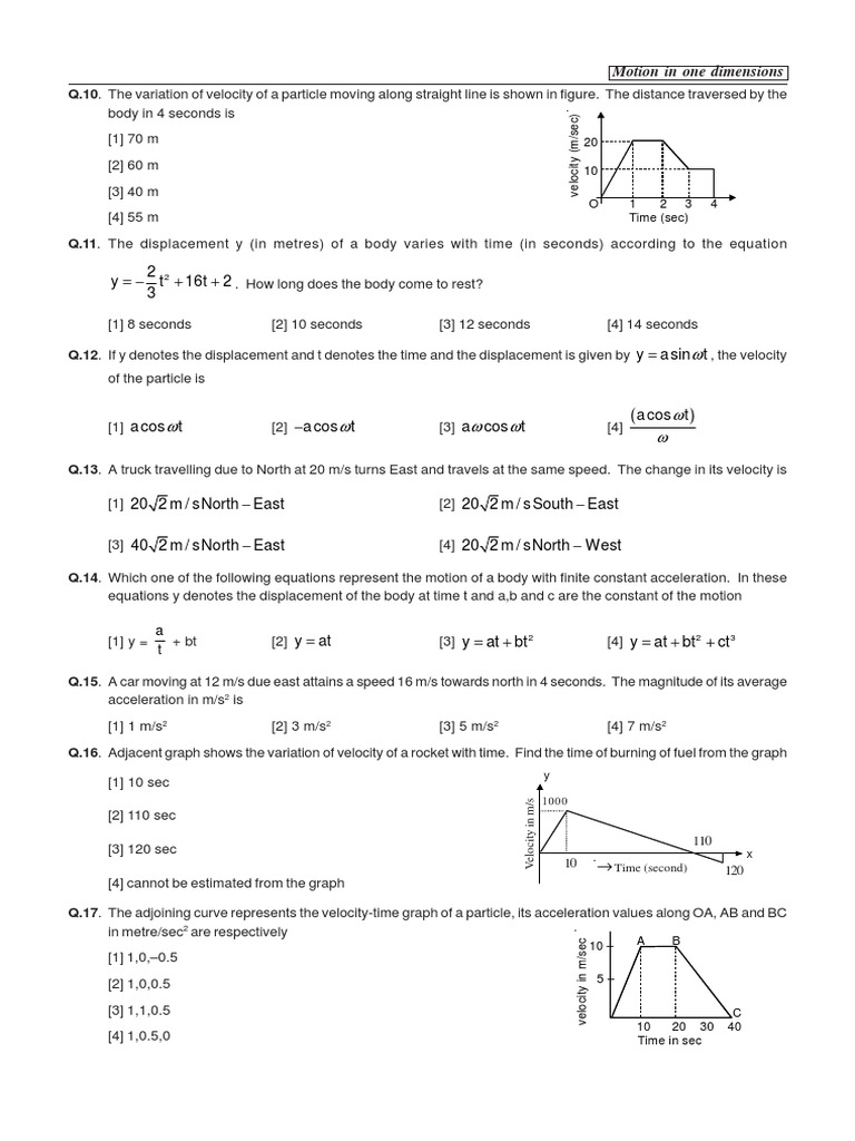 Motion in One Dimension: Velocity Analysis | PDF