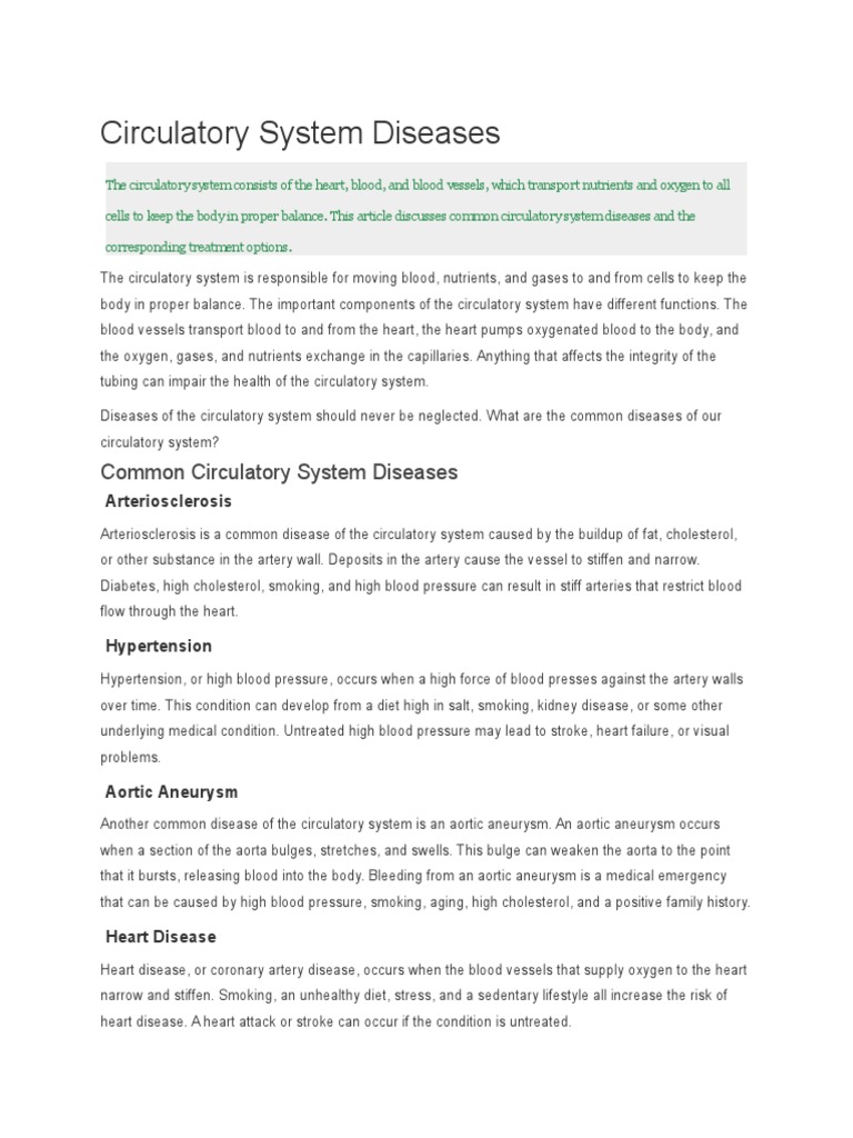 Circulatory System Diseases | PDF | Angina Pectoris | Vein