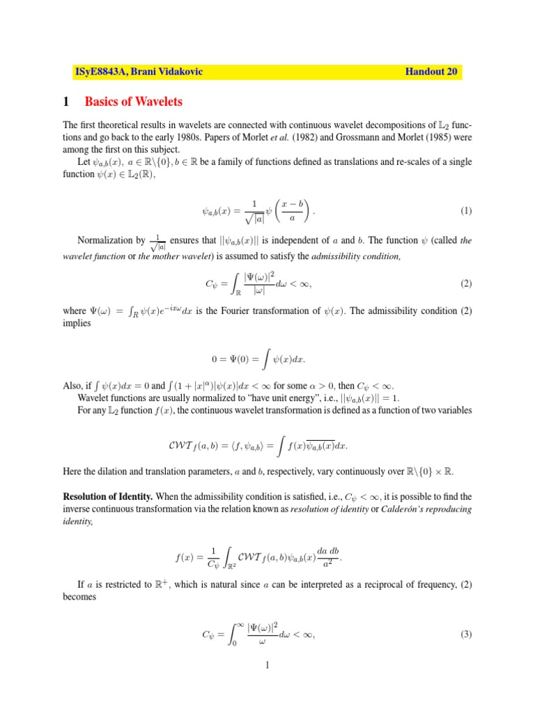 Basics of Wavelets: Isye8843A, Brani Vidakovic Handout 20 | PDF | Wavelet | Vector Space