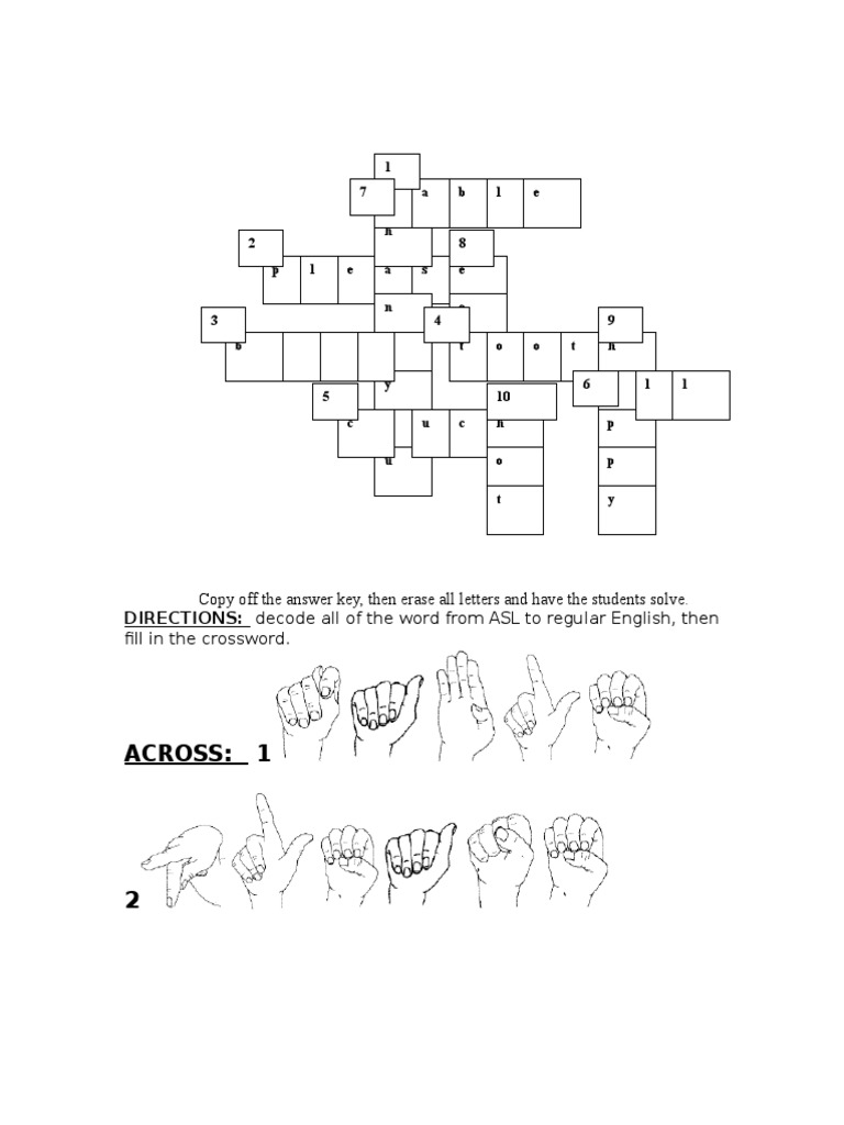 ASL Crossword Puzzle Instructions | PDF