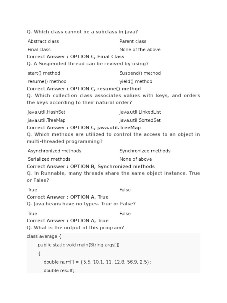 Correct Answer: OPTION C, Final Class | PDF | Method (Computer ...