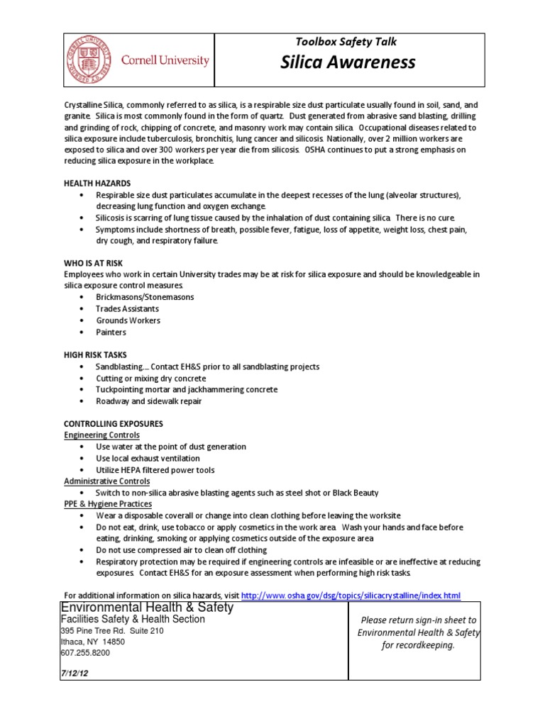 Silica Awareness Toolbox Talk | Silicon Dioxide | Occupational Safety ...