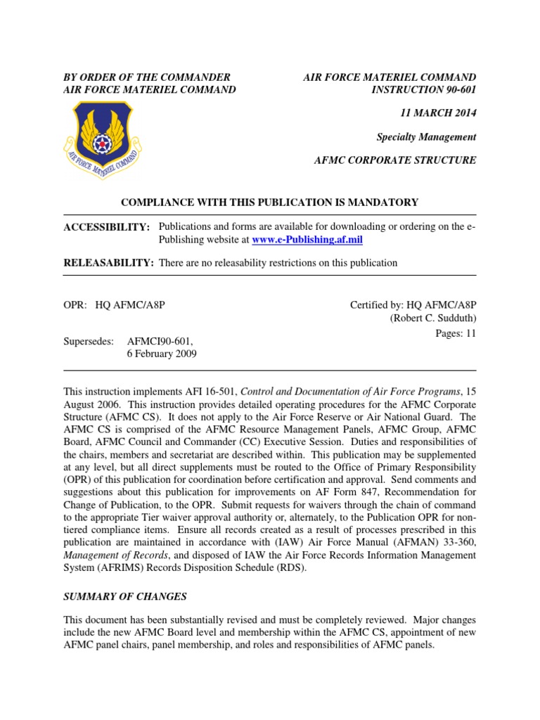 By Order Of The Commander Air Force Materiel Command Air Force Materiel ...