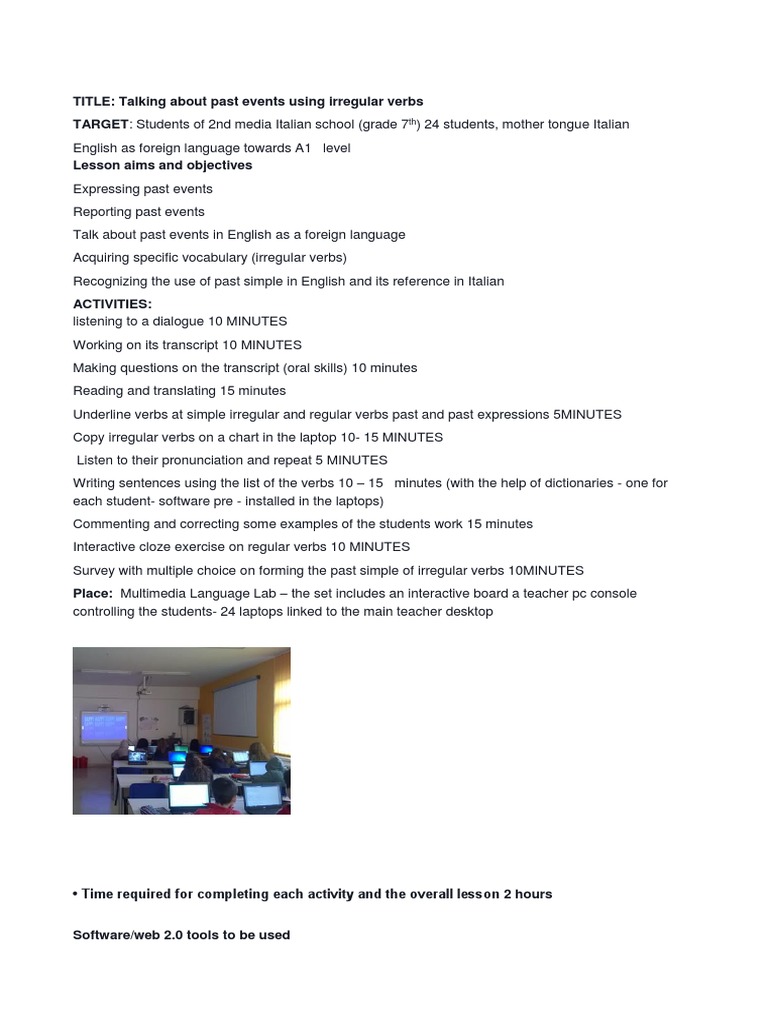 Lesson Plan: Talking About Past Events Using Irregular Verbs | PDF ...