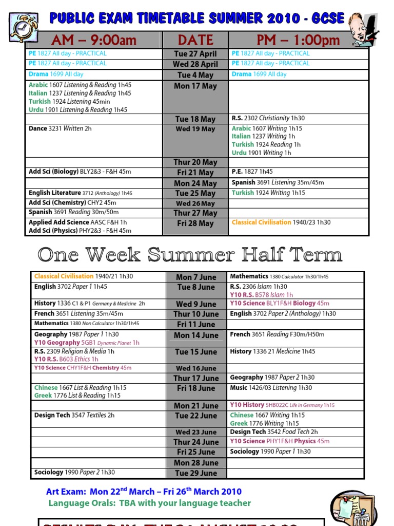 GCSE Timetable 2010 Final | PDF