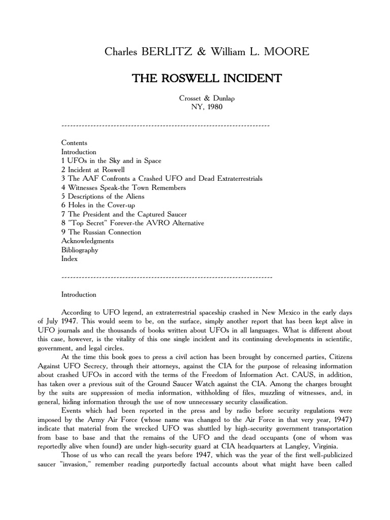 Charles BERLITZ & William L. MOORE The Roswell Incident | PDF ...