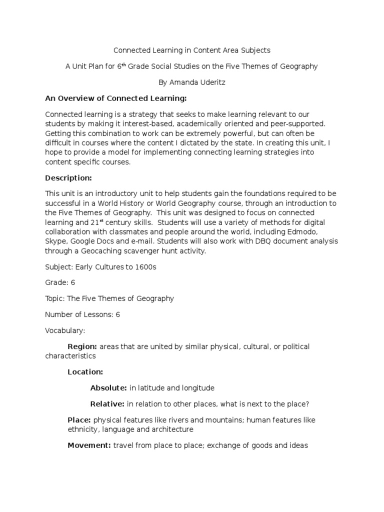 Five Themes of Geography Unit Plan | PDF | Body Language | Critical ...